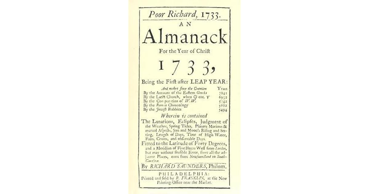 Poor Richard's Almanack for 1733: For the Year of Christ 1733 by ...
