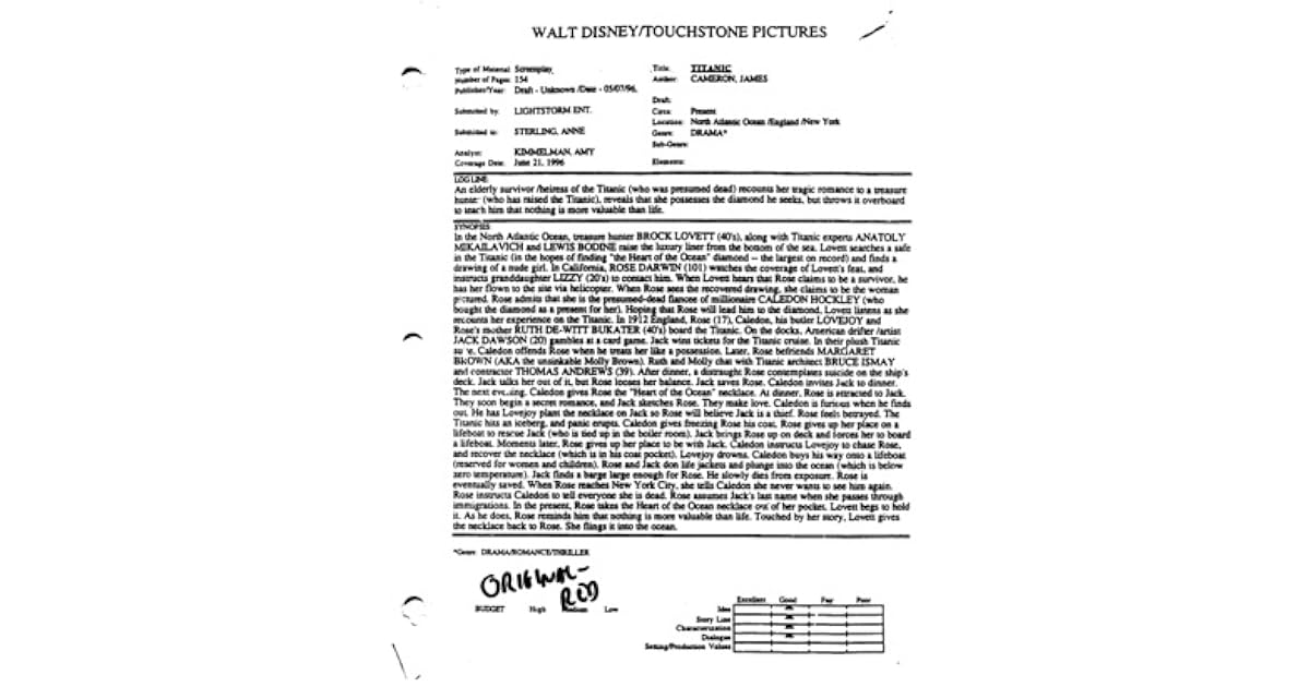 Titanic screenplay by James Cameron