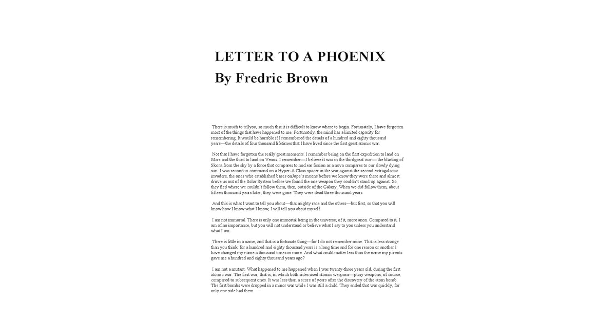 Letter to a Phoenix by Fredric Brown