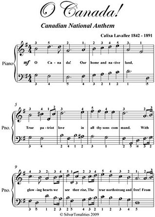 O Canada Easy Piano Sheet Music by Calixa Lavallee