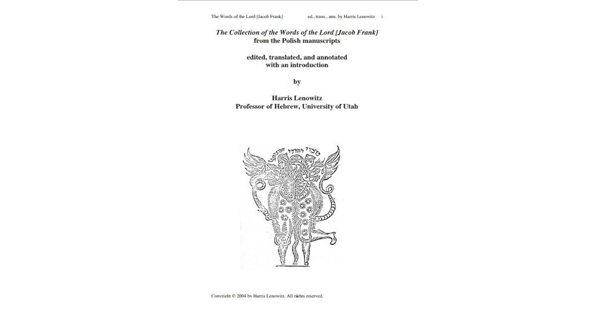 The Collection of the Words of the Lord Jacob Frank by Jacob Frank