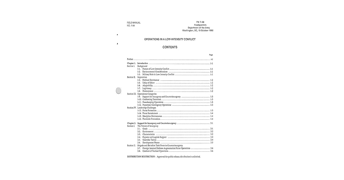 FM 7-98; Operations In A Low Intensity Conflict, 1992. Part 1-3 by ...