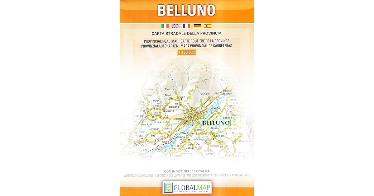 Belluno, Veneto, Italy - Provincial Road Map by Litografia Artistica ...
