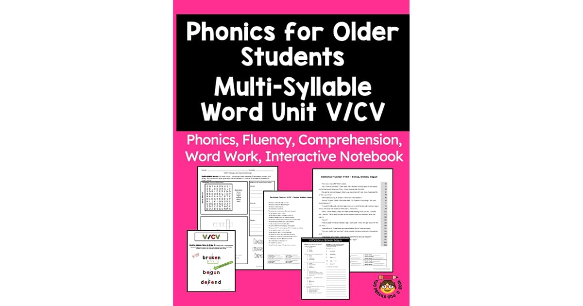Phonics Workbook for Older Students Multi-Syllable Word Unit V/CV ...