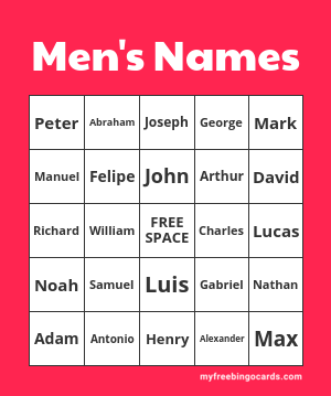 The Challenge Factory - ♦Factory Archives♦: Book Bingo - Men's Names ...